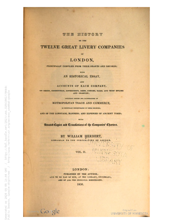 (PDF) The History of the Twelve Great Livery Companies of London