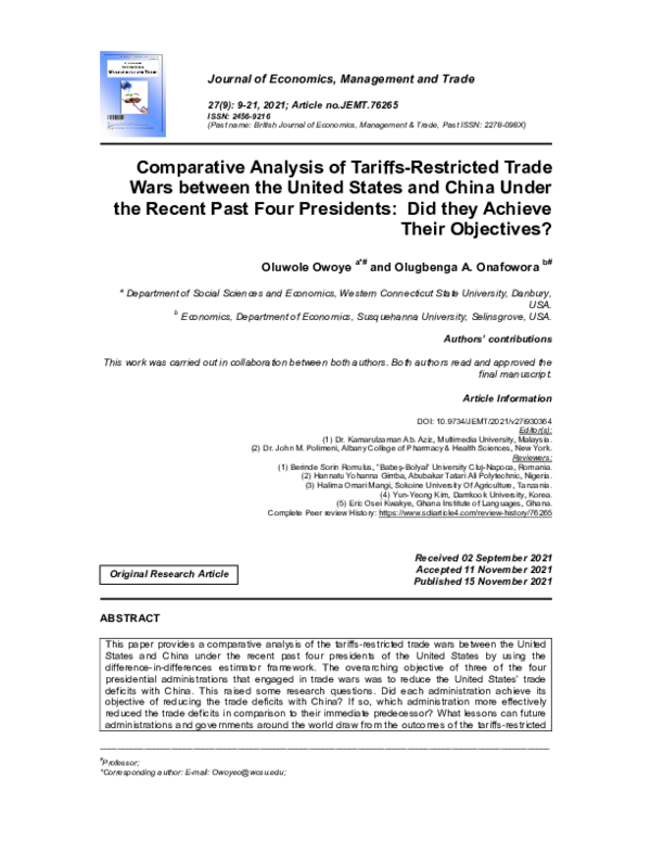 (PDF) Comparative Analysis of Tariffs-Restricted Trade Wars between the ...