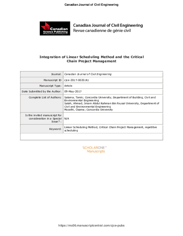 (PDF) Integration of linear scheduling method and the critical chain ...