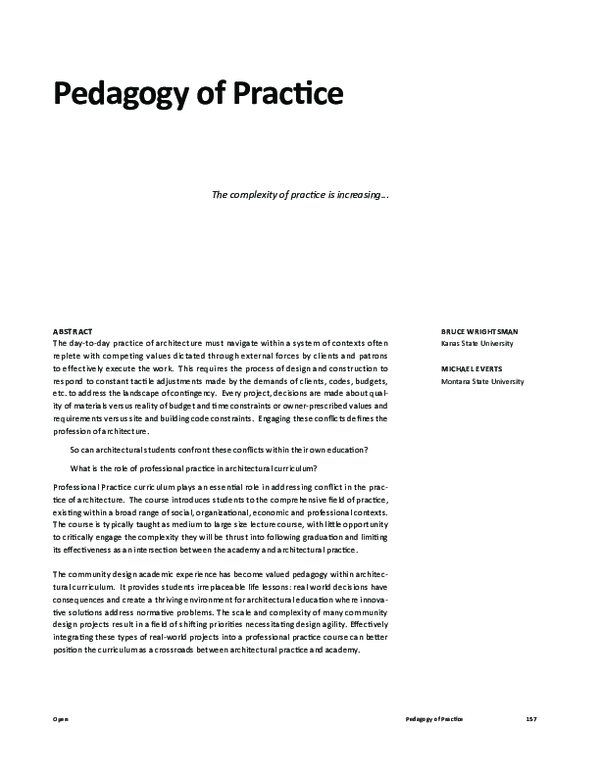 (PDF) Pedagogy of Practice