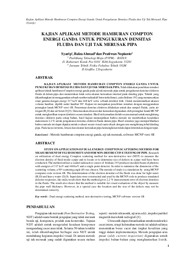 (PDF) Kajian Aplikasi Metode Hamburan Compton Energi Ganda Untuk ...