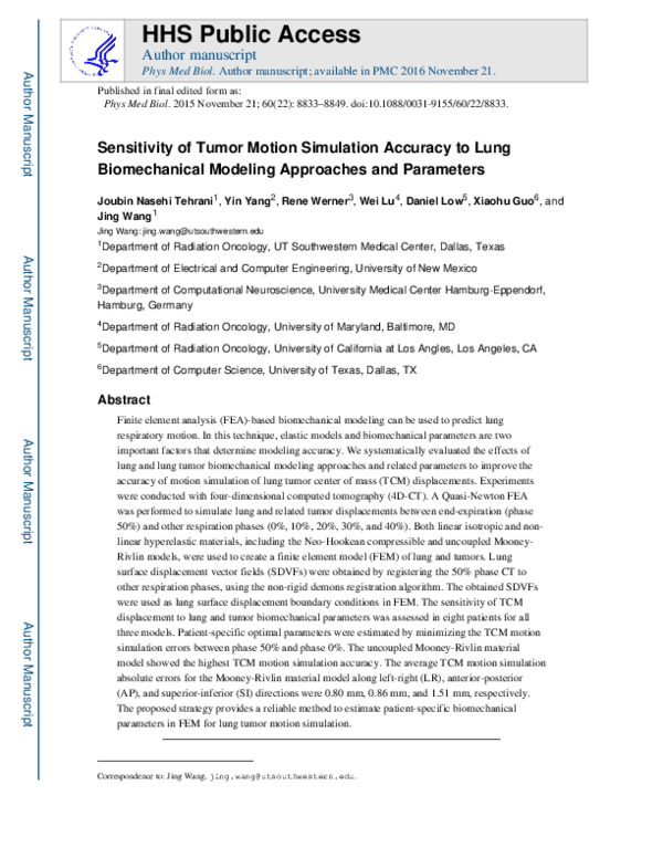 (PDF) Sensitivity of tumor motion simulation accuracy to lung ...