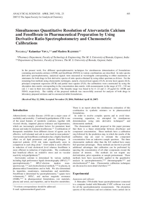 Pdf Simultaneous Quantitative Resolution Of Atorvastatin Calcium And Fenofibrate In