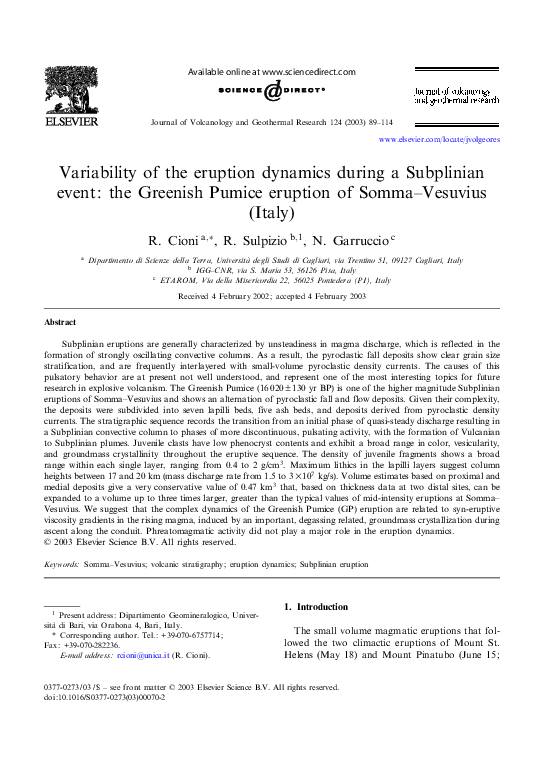 (PDF) Variability of the eruption dynamics during a Subplinian event ...