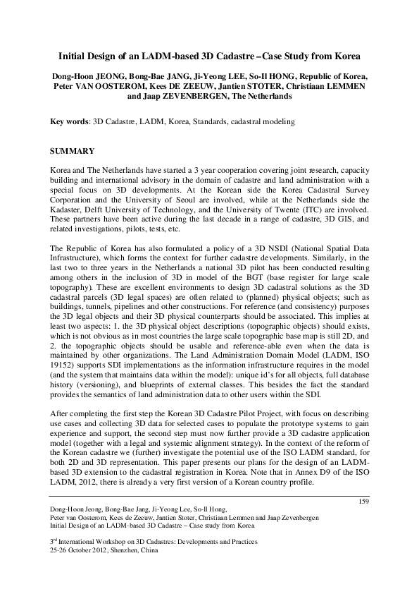 (PDF) Initial Design of an LADM-based 3D Cadastre–Case Study from Korea