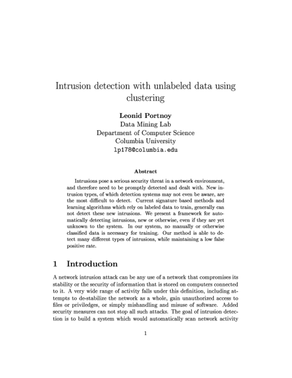 (PDF) Intrusion detection with unlabeled data using clustering