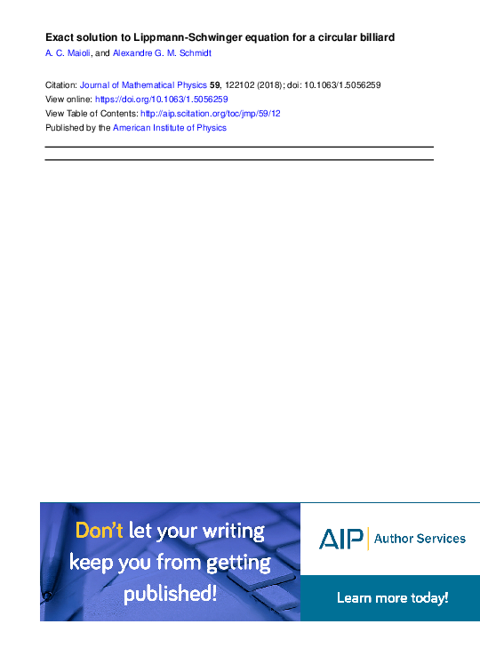 (PDF) Exact solution to Lippmann-Schwinger equation for a circular ...