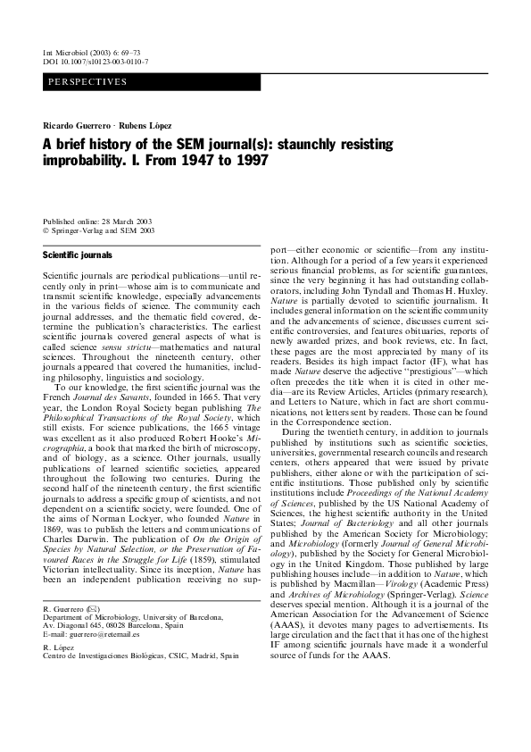 A brief history of the SEM journal(s): staunchly resisting ...