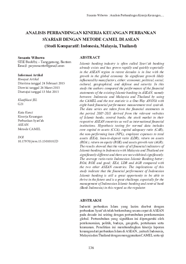 (PDF) ANALISIS PERBANDINGAN KINERJA KEUANGAN PERBANKAN SYARIAH DENGAN METODE CAMEL DI ASEAN ...