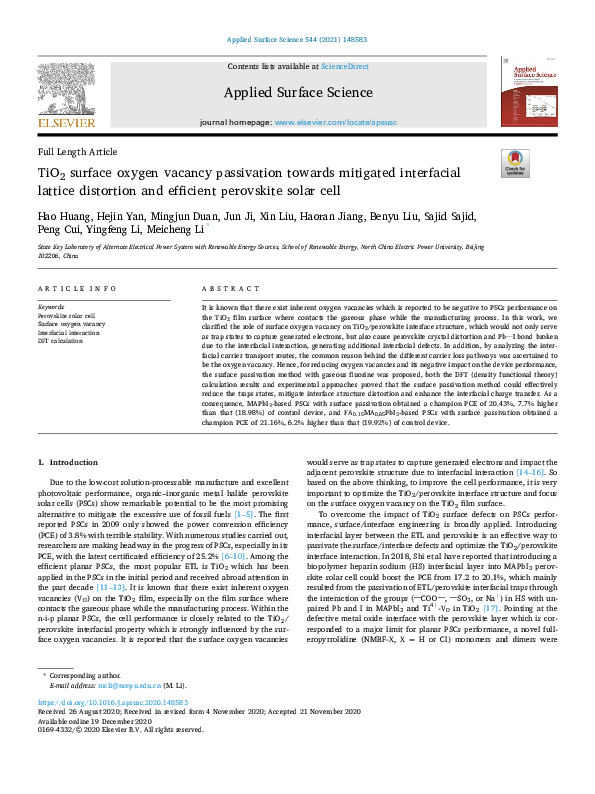 (PDF) TiO2 surface oxygen vacancy passivation towards mitigated ...
