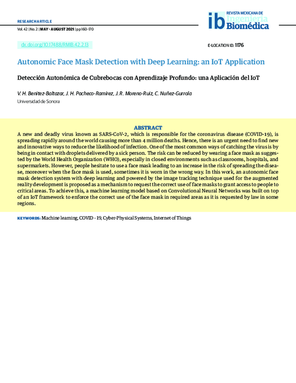 (PDF) Autonomic Face Mask Detection with Deep Learning: an IoT Application