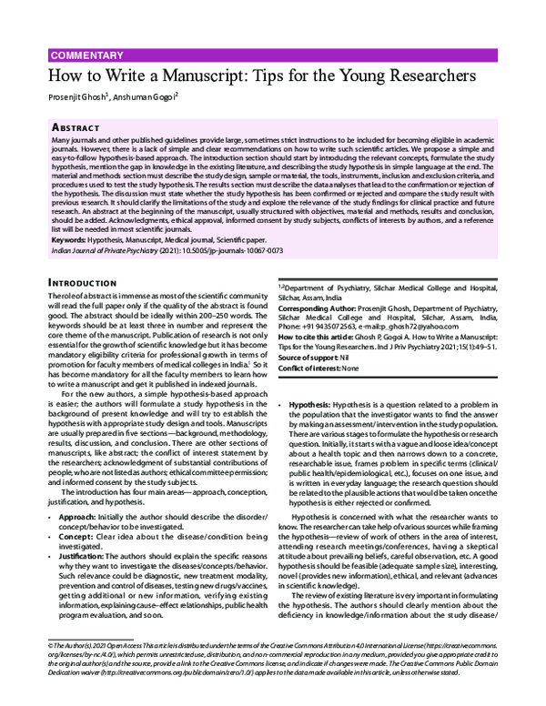 (PDF) How to Write a Manuscript: Tips for the Young Researchers ...