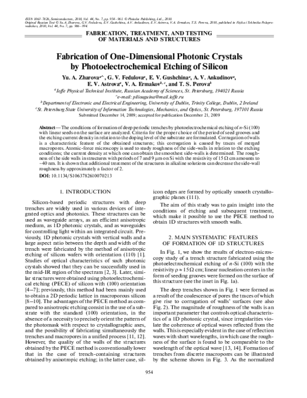 (PDF) Fabrication of one-dimensional photonic crystals by photoelectrochemical etching of silicon