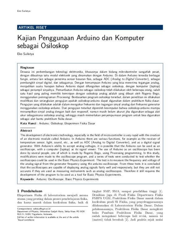 Pdf Kajian Penggunaan Arduino Dan Komputer Sebagai Osiloskop 