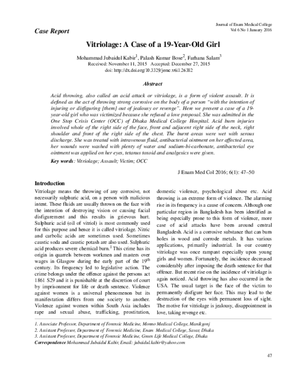 (PDF) Vitriolage: A Case of a 19-Year-Old Girl | dr.jubaidul kabir ...