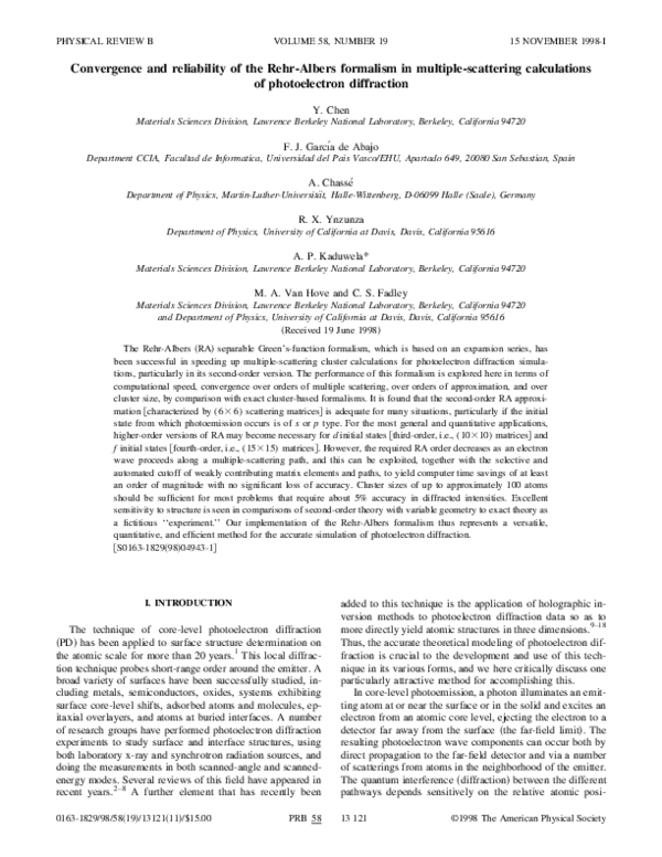 (PDF) Convergence and reliability of the Rehr-Albers formalism in multiple-scattering ...