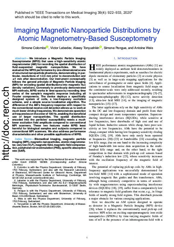 (PDF) Imaging Magnetic Nanoparticle Distributions by Atomic Magnetometry-based Susceptometry