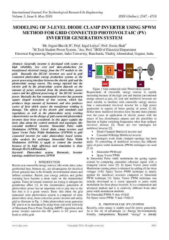 Pdf Modeling Of 3 Level Diode Clamp Inverter Using Spwm Method For Grid Connected Photovoltaic 2246