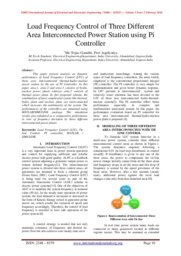 (PDF) Load Frequency Control of Three Different Area Interconnected Power Station using Pi ...