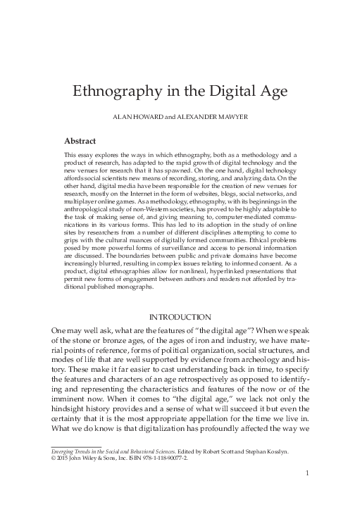 (PDF) Ethnography in the Digital Age