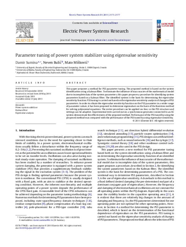 (PDF) PSS Parameter Tuning via Eigenvalue Sensitivity