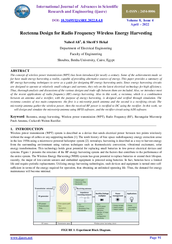 (PDF) Rectenna Design for Radio Frequency Wireless Energy Harvesting