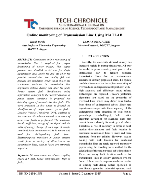 (PDF) Online monitoring of Transmission Line Using MATLAB