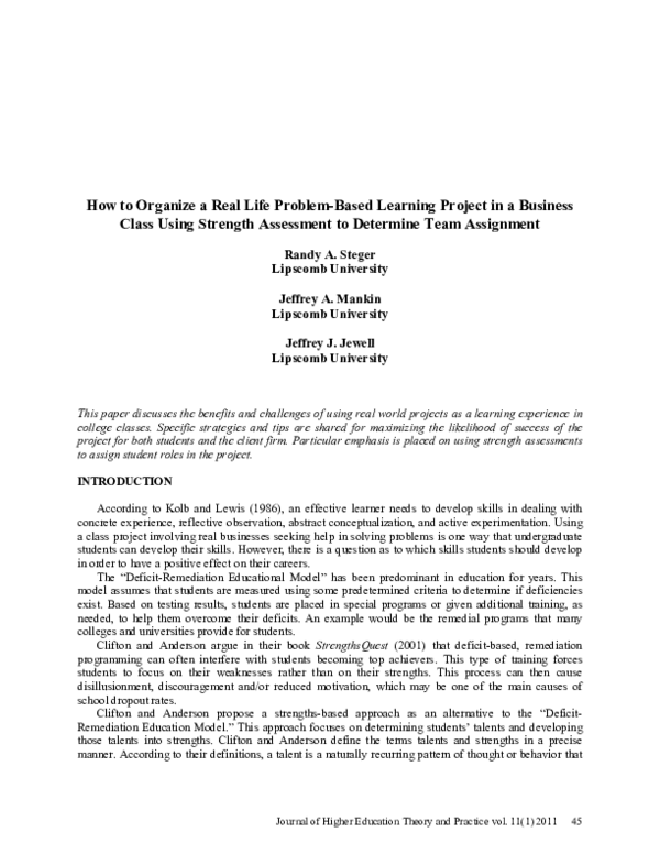 (PDF) How to Organize a Real Life Problem-Based Learning Project in a ...