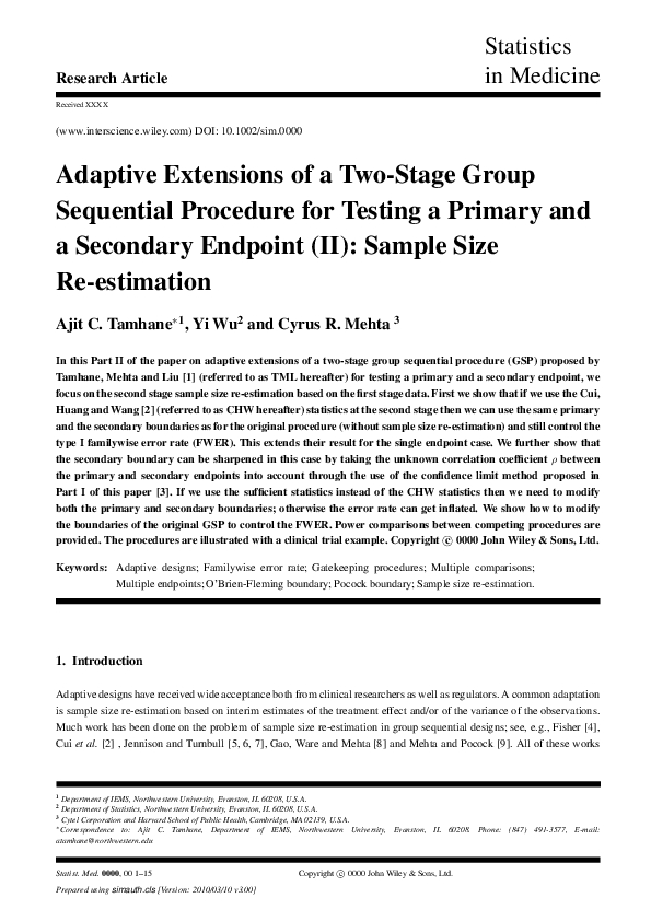 (PDF) Statistics in Medicine Adaptive Extensions of a Two-Stage Group ...