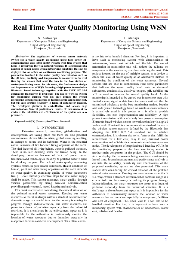 (PDF) Real-time Water Quality Monitoring using WSN