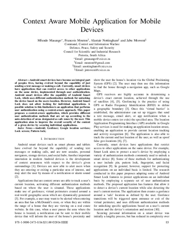 (PDF) Context Aware Mobile Application for mobile devices