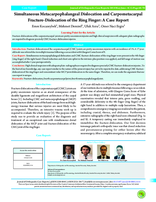 (PDF) Simultaneous Metacarpophalangeal Dislocation and Carpometacarpal ...