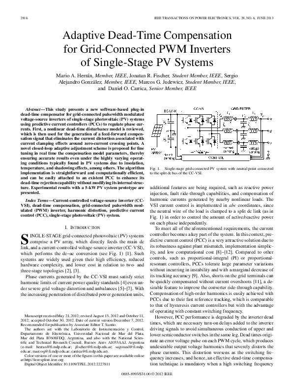 Pdf Adaptive Dead Time Compensation For Grid Connected Pwm Inverters Of Single Stage Pv Systems
