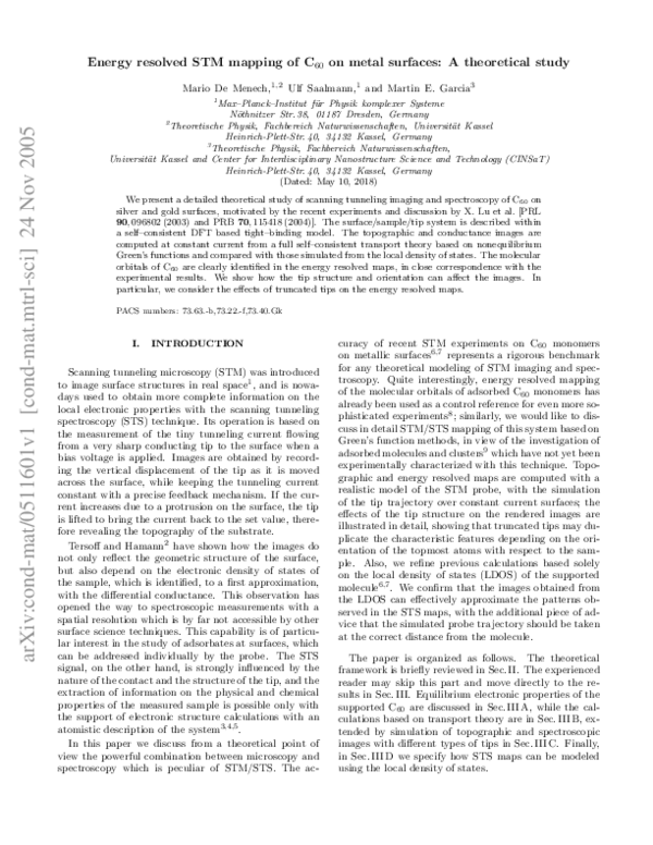 (PDF) Energy-resolved STM mapping of C60 on metal surfaces: A ...