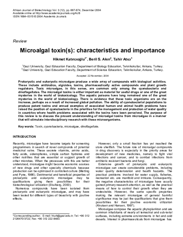 (PDF) Microalgal toxin(s): characteristics and importance