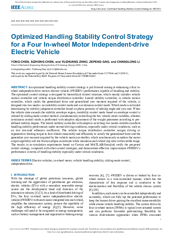 (PDF) Optimized Handling Stability Control Strategy for a Four In-wheel ...