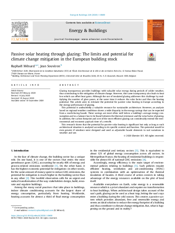 (PDF) Passive solar heating through glazing: The limits and potential ...