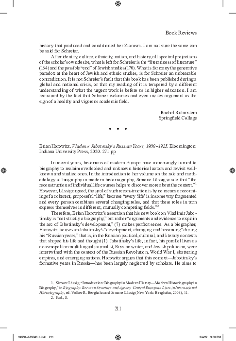 (PDF) Review of Brian Horowitz's, Vladimir Jabotinsky's RussianYears