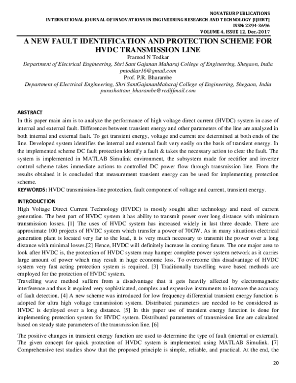 Pdf A New Fault Identification And Protection Scheme For Hvdc Transmission Line