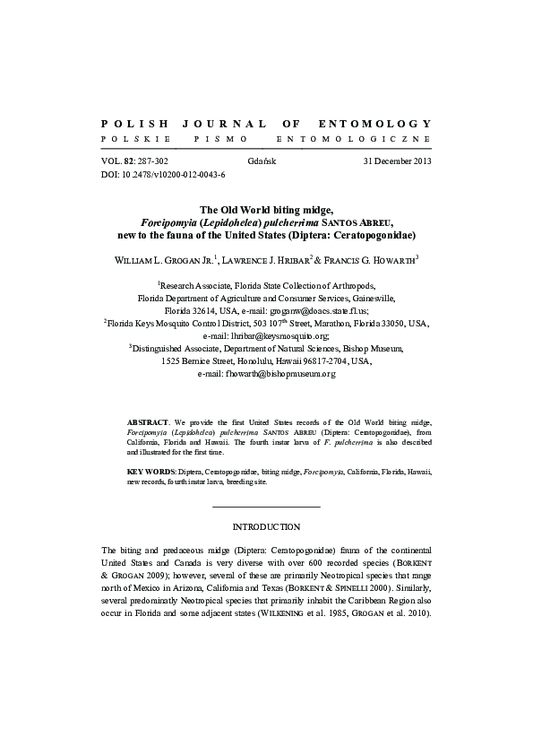 (PDF) The Old World biting midge, Forcipomyia (Lepidohelea) pulcherrima ...