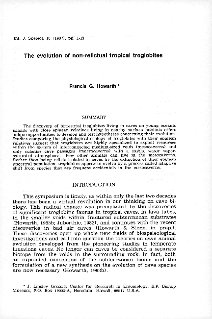 (PDF) The evolution of non-relictual tropical troglobites