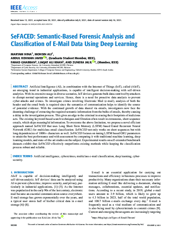 Pdf Sefaced Semantic Based Forensic Analysis And Classification Of E