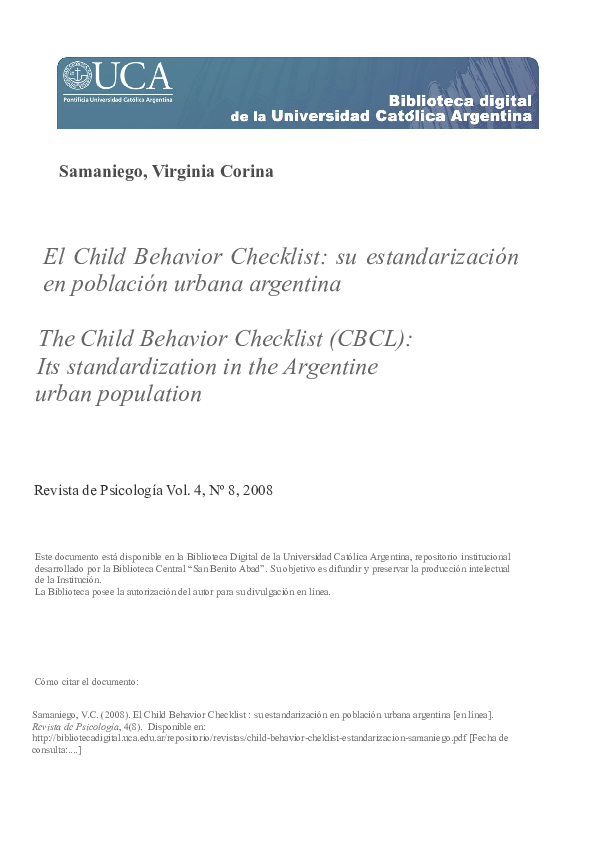 (PDF) El Child Behavior Checklist: su estandarización en población ...