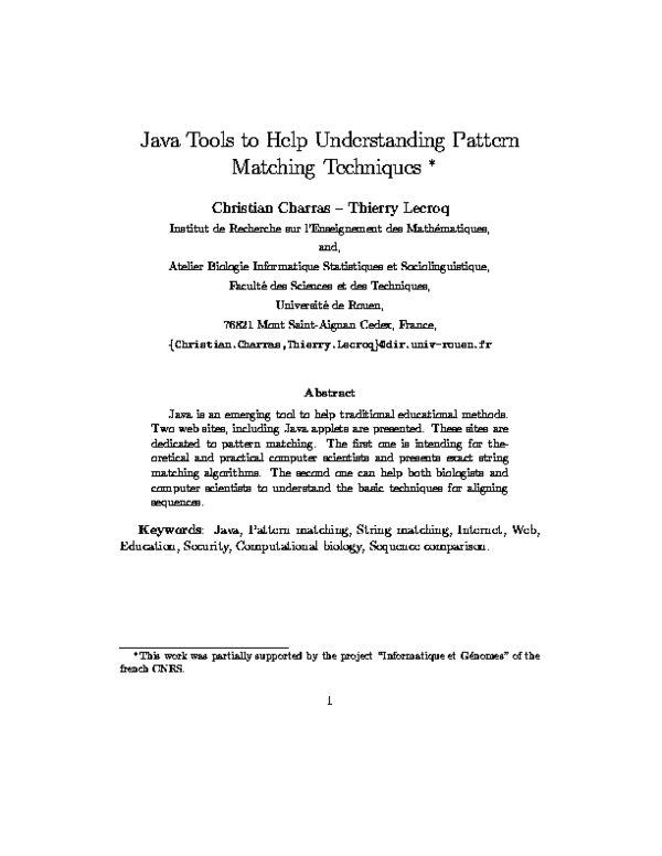 (PDF) Java Tools to Help Understanding Pattern Matching Techniques