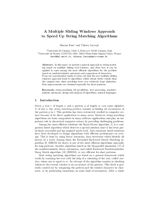 (PDF) A Multiple Sliding Windows Approach to Speed Up String Matching Algorithms | Thierry ...