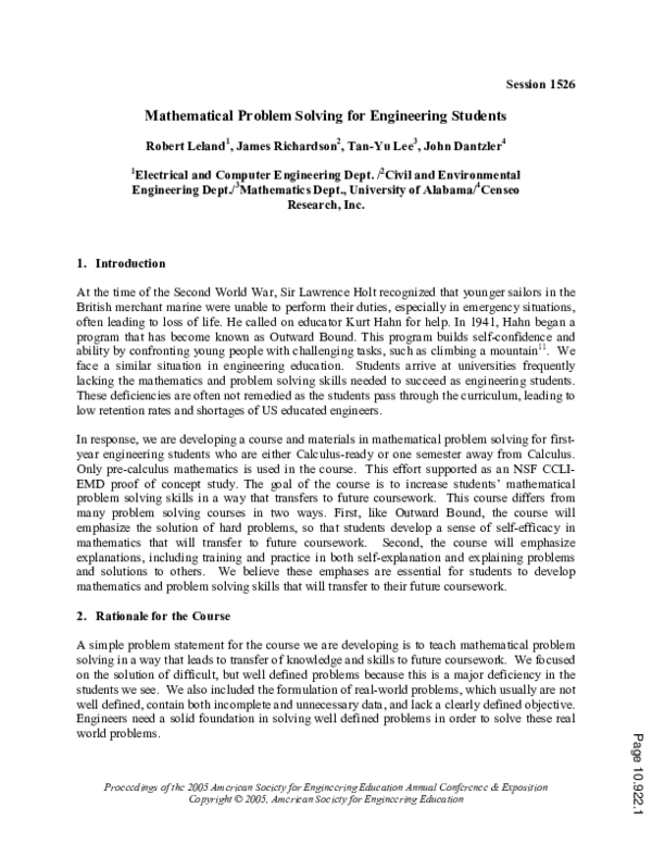 (PDF) Mathematical Problem Solving For Engineering Students
