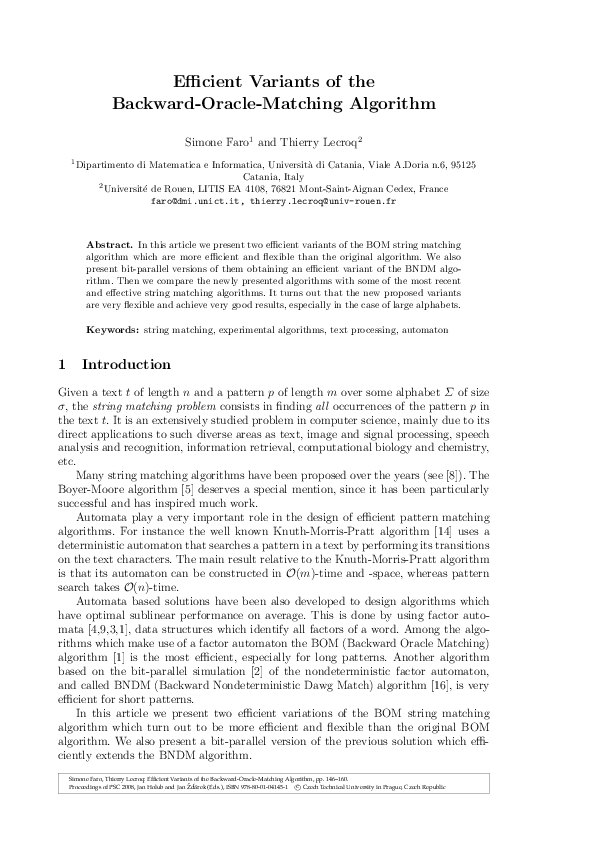 Pdf Efficient Variants Of The Backward Oracle Matching Algorithm Thierry Lecroq 