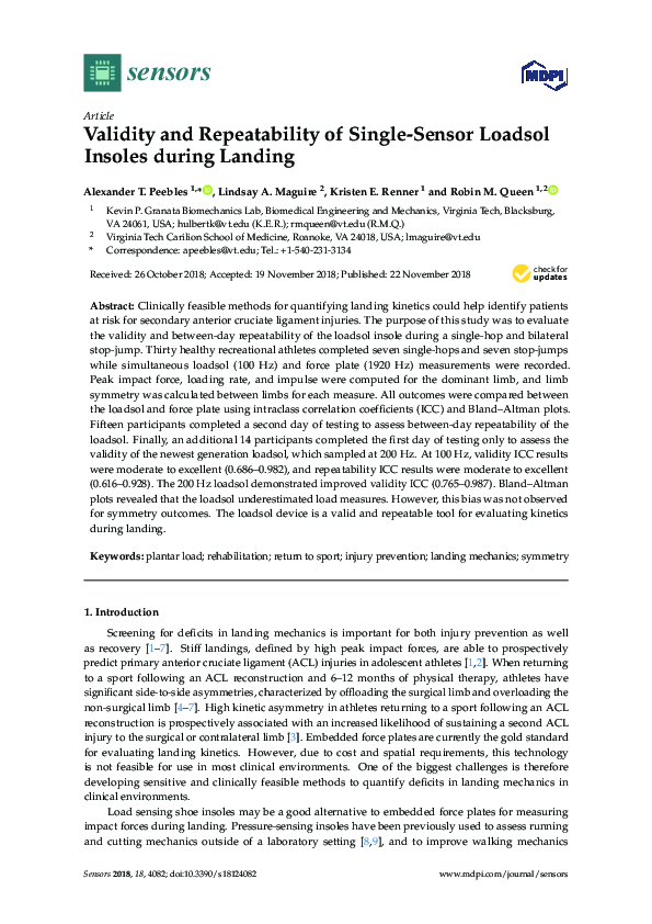 (PDF) Validity and Repeatability of Single-Sensor Loadsol Insoles ...