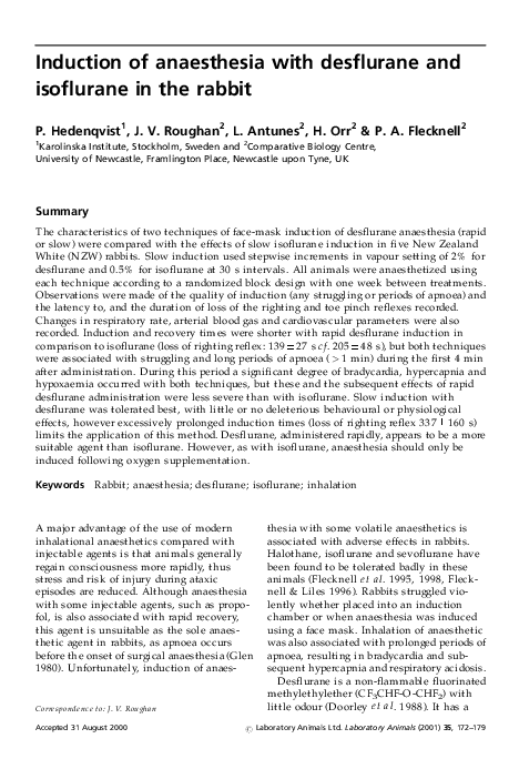 (PDF) Induction of anaesthesia with desflurane and isoflurane in the ...