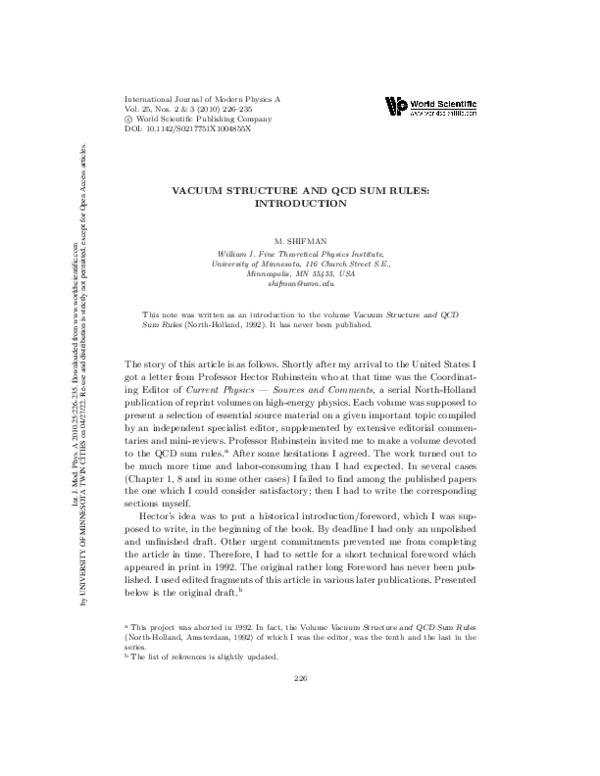 (PDF) VACUUM STRUCTURE AND QCD SUM RULES: INTRODUCTION